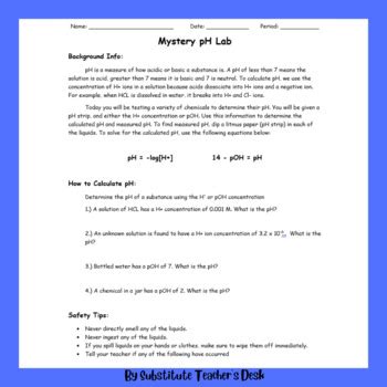 Testing Acids And Bases PH Lab By Substitute Teacher S Desk TPT