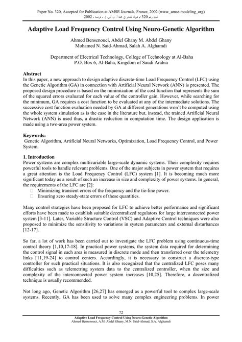 Pdf Adaptive Load Frequency Control Using Neuro Genetic Algorithm