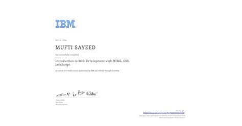 Mufti Mahammad Sayeed On Linkedin Completion Certificate For Introduction To Web Development
