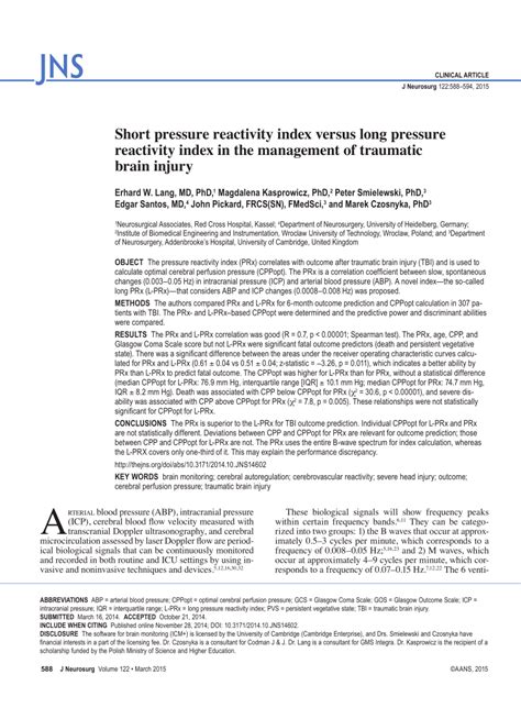 Pdf Short Pressure Reactivity Index Versus Long Pressure Reactivity Index In The Management Of