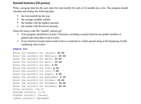 solved rainfall statistics 50 points] write a program that
