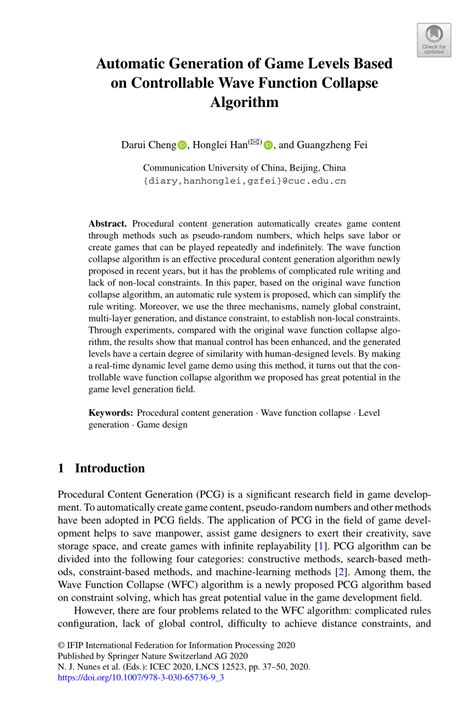 Pdf Automatic Generation Of Game Levels Based On Controllable Wave Function Collapse Algorithm