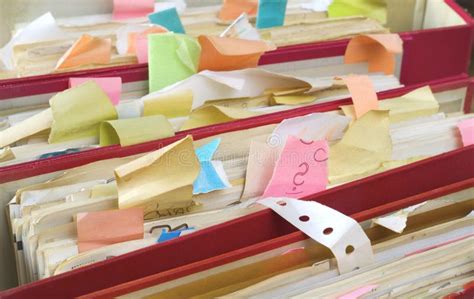 Messy File Folders And Documents Close Up Red Tape Bureaucracy