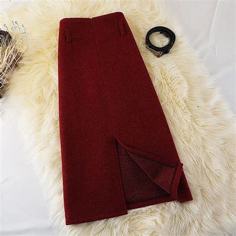 Badu Bg 2023 Дамски есенни зимни нови модни вълнени поли с молив Дамски тънки поли с висока