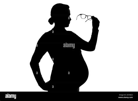 Pregnant Woman With Glasses On A Gray Background Stock Photo Alamy