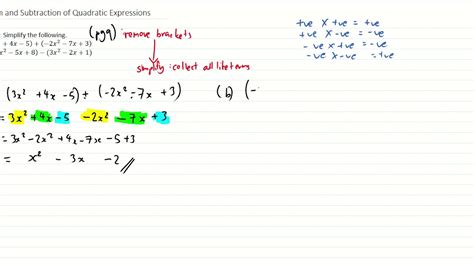 7 2 Adding And Subtracting Quadratic Expressions Youtube