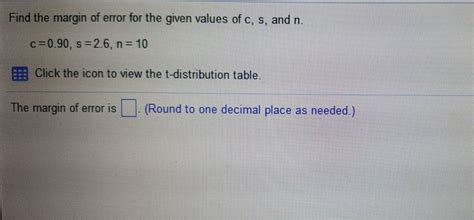 Solved Find The Margin Of Error For The Given Values Of C Chegg