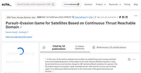 Pursuitevasion Game For Satellites Based On Continuous Thrust Reachable Domain Scite Report