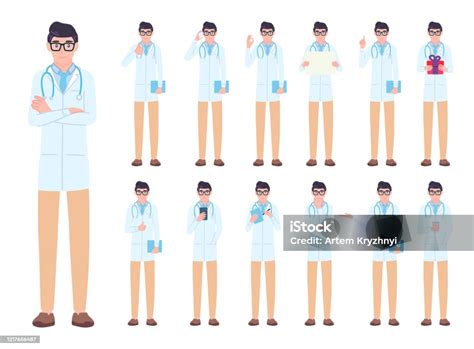 다른 포즈세트에서 닥터 세트 남성 의료 캐릭터 제스처 다양한 액션 번들에서 감정 의사에 대한 스톡 벡터 아트 및 기타 이미지 의사 인물 사진 건강관리와 의술 Istock
