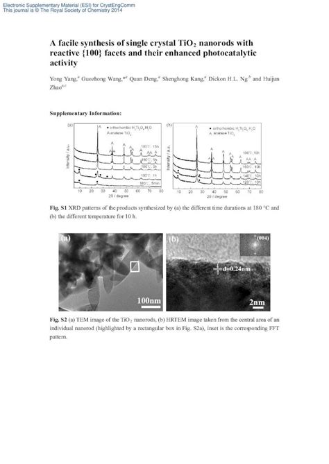 Pdf A Facile Synthesis Of Single Crystal Tio2 Nanorods With · Solution Samples 1 Edta