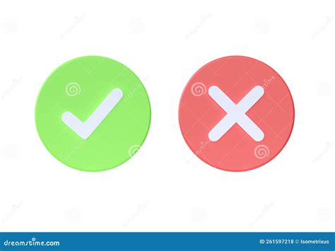 Check 3d Render Icon Checklist Symbol Ok Button And Wrong Red