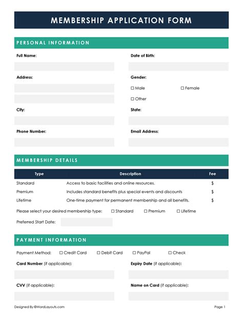Free Membership Application Form Templates 6 Types Wordlayouts