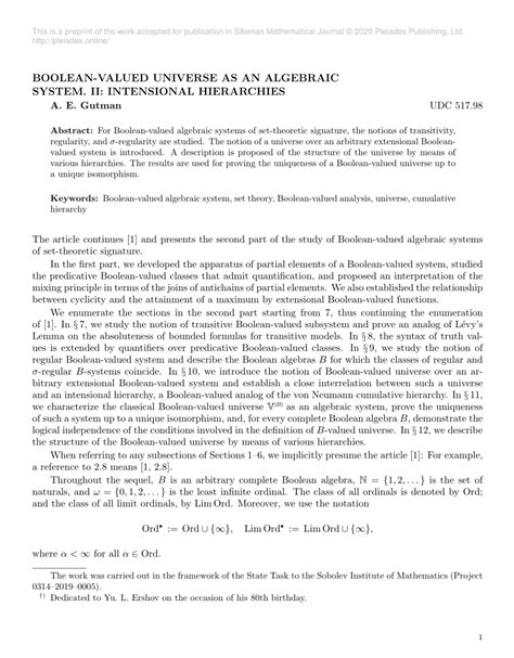 Pdf Boolean Valued Universe As An Algebraic System Ii Intensional