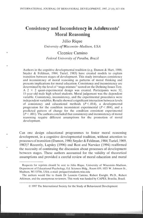 Pdf Consistency And Inconsistency In Adolescents´ Moral Reasoning
