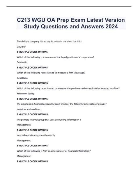 C213 WGU OA Prep Exam Latest Version Study Questions And Answers 2024 C213 WGU OA Stuvia US