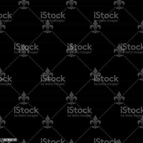Fleur De Lis 블랙 프렌치 다마스크 점선이있는 고급 장식 직물 패턴 검은색에 대한 스톡 벡터 아트 및 기타 이미지