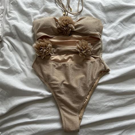 South Beach Gold Sequin Cut Out Swimsuit With Floral Depop