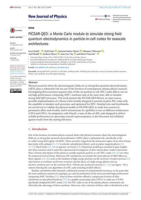 Pdf Picsar Qed A Monte Carlo Module To Simulate Strong Field Quantum