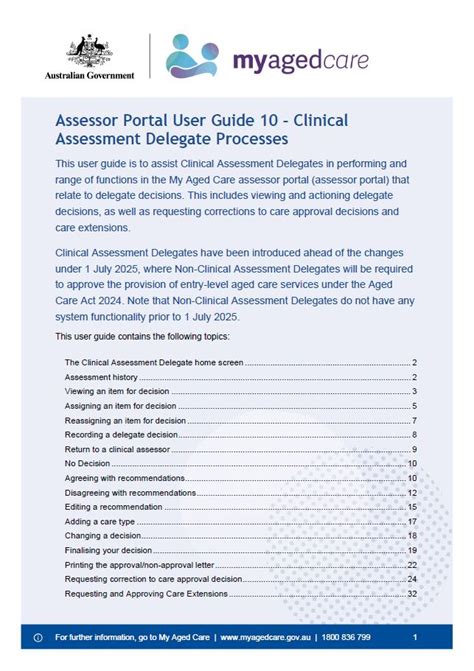My Aged Care Assessor Portal User Guide 10 Assessment Delegate Processes Australian