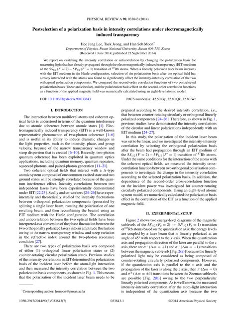 Pdf Postselection Of A Polarization Basis In Intensity Correlations Under Electromagnetically