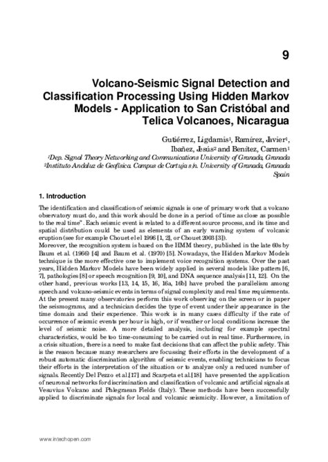 Pdf 9 Volcano Seismic Signal Detection And Classification Processing Using Hidden Markov