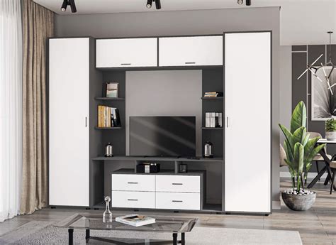 Сучасна містка стінка під телевізор у вітальню зал з пеналом полками тумбою під тв з дсп Юта Д