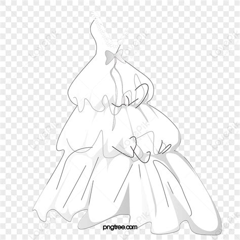 손으로 그린 라인 아트 하얀 웨딩 드레스 소재클립 아트단순한 Png 일러스트 무료 다운로드 Lovepik
