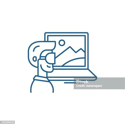 가상 현실 라인 아이콘 개념입니다 가상 현실 평면 벡터 기호 기호 개요 그림 3차원 형태에 대한 스톡 벡터 아트 및 기타 이미지 3차원 형태 가상현실 가상현실