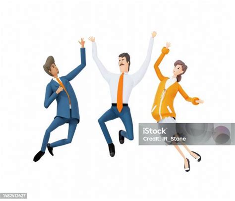 성공과 업적을 축하하는 상징으로 사무실에 뛰어드는 사업가들 3d 렌더링 그림 결정에 대한 스톡 사진 및 기타 이미지 결정 경제 공유 개념 Istock