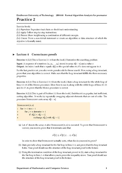 2iha10 Practice 2 Formal Algorithm Analysis Exercises And Solutions