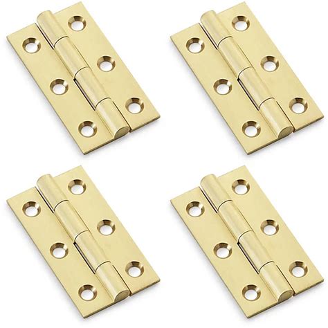 4 Pack Pair Solid Brass Cabinet Butt Hinge 50mm Satin Brass Premium Cupboard Fixing