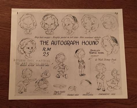 Vintage 1939 Walt Disney Model Sheet Donald Duck Shirley Temple
