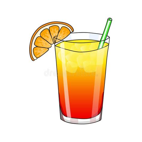 Glass Of Sex On The Beach Ice Cubes And Orange Slice Hand Drawing Vector Illustration