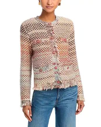 Veronica Beard Sariyah Fringe Knit Jacket Best Deals And Sales January