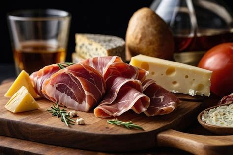 Prosciutto On A Charcuterie Board With Assorted Chees Premium Ai