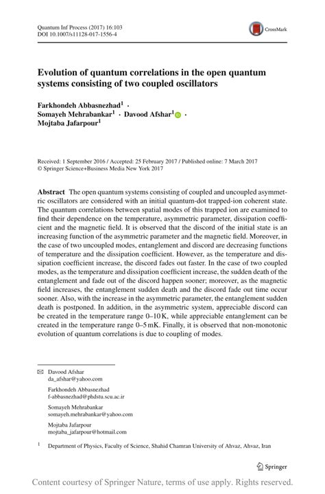 Evolution Of Quantum Correlations In The Open Quantum Systems