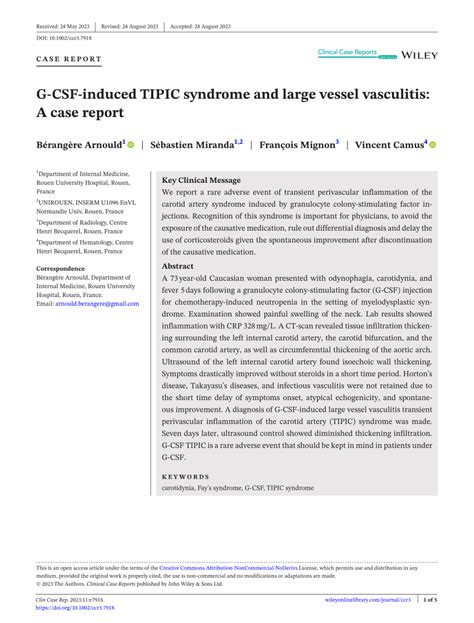 Pdf G‐csf‐induced Tipic Syndrome And Large Vessel Vasculitis A Case