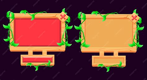 Premium Vector Set Of Wooden Leaves Board Pop Up Interface For Game Ui Elements