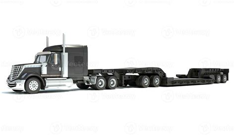 Semi Truck With Lowboy Platform Trailer 3d Rendering On White
