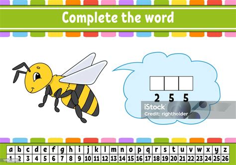 단어를 완료합니다 암호 코드 어휘와 숫자를 학습 교육 워크 시트 영어 공부를 위한 액티비티 페이지 격리된 벡터 그림입니다 만화