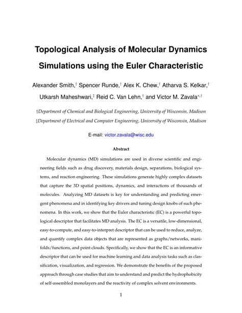 Pdf Topological Analysis Of Molecular Dynamics Simulations Using The