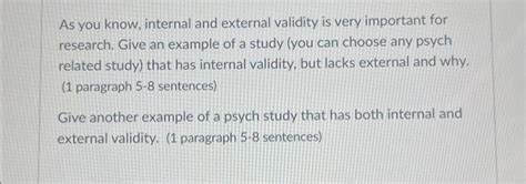 Solved As You Know Internal And External Validity Is Very