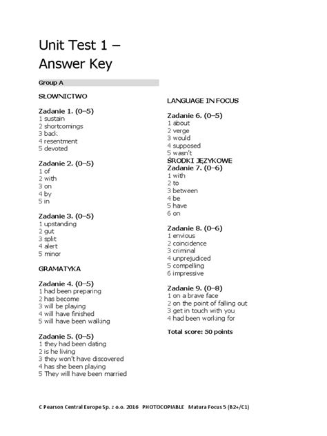 Unit Test 1 Answer Key Group A Pdf
