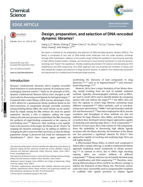 Pdf Design Preparation And Selection Of Dna Encoded Dynamic Libraries
