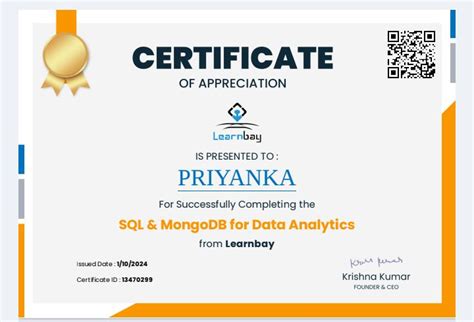Priyanka Tulsidas On Linkedin Learnbay Sql Mongodb Dataanalyst