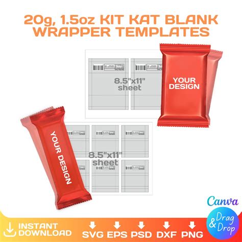 Kit Kat Wrapper Blank Template Bundle Custom Chocolate Party Favor
