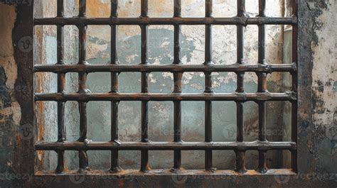 Close Up View Of Iron Prison Bars Symbolizing Confinement And Security