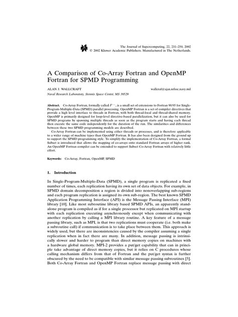 A Comparison Of Co Array Fortran And Openmp Fortran For Spmd Programming Pdf Message Passing