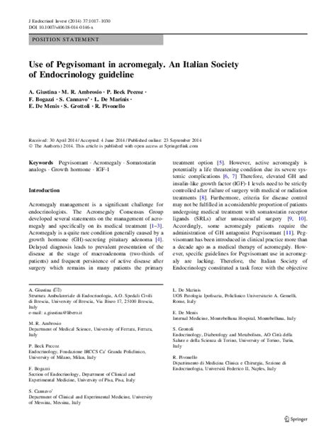 Pdf Use Of Pegvisomant In Acromegaly An Italian Society Of