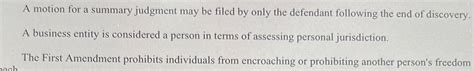 Solved A Motion For A Summary Judgment May Be Filed By Only Chegg Com